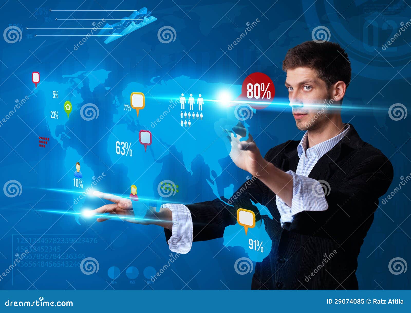Man Pressing Modern Touch Screen Buttons Stock Image - Image of ...