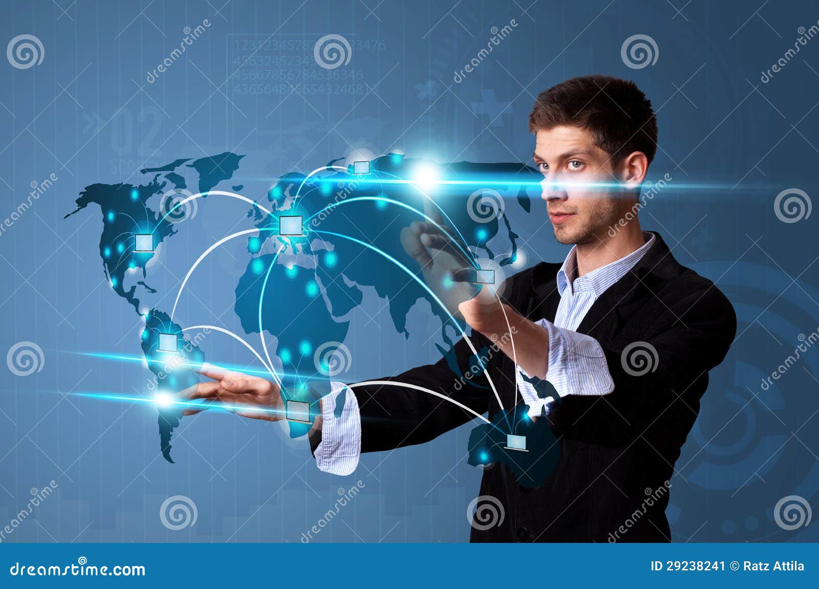Man Pressing Modern Touch Screen Buttons Stock Image - Image of button ...