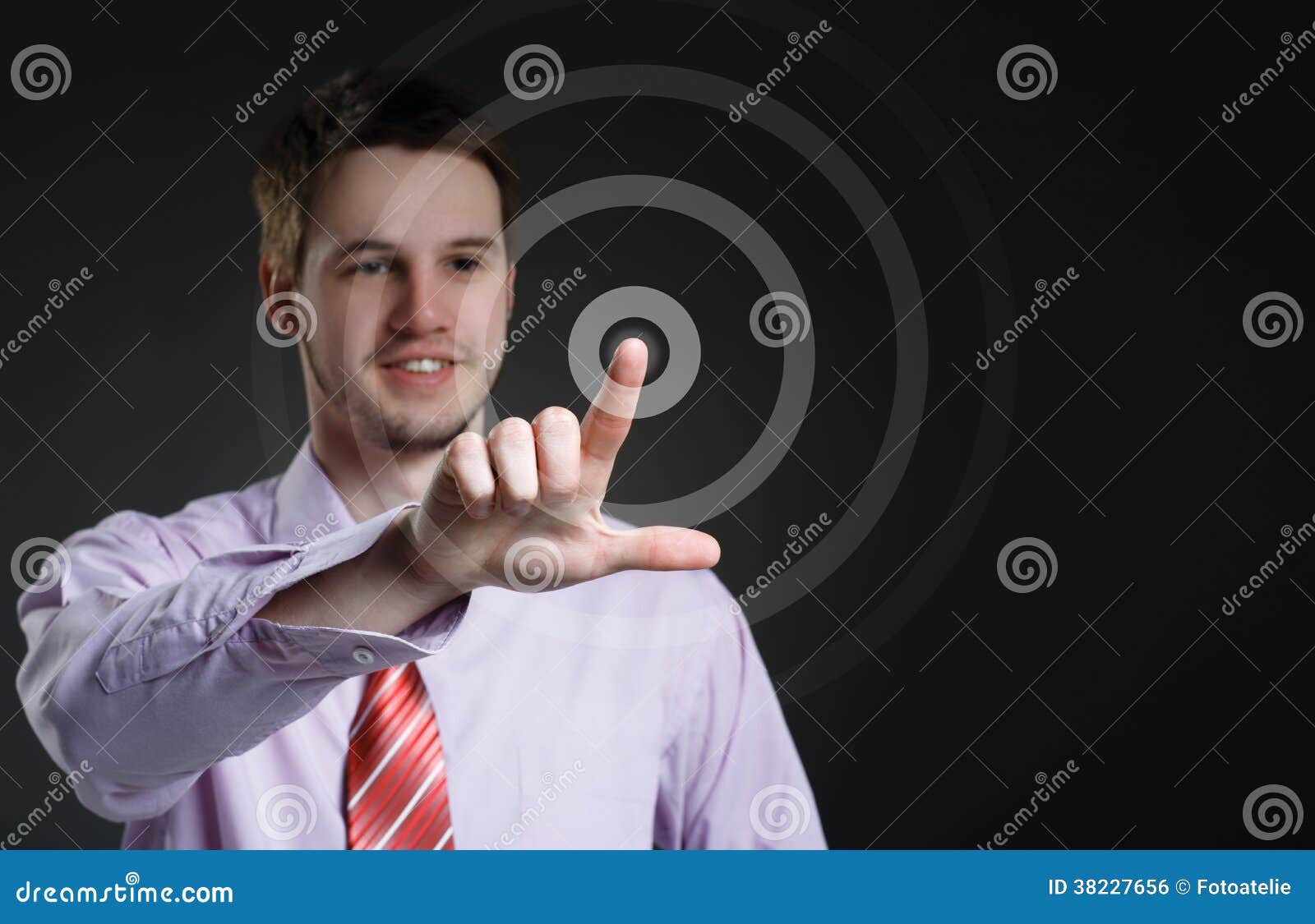 Man Pressing Modern Virtual Buttons. Stock Photo - Image of internet ...