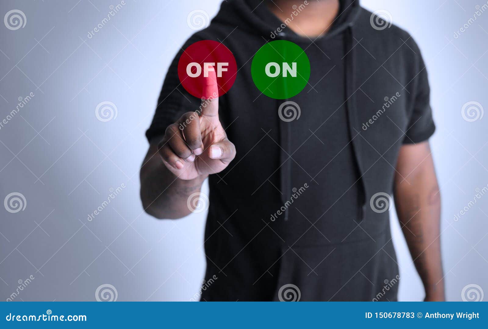 Man Pressing on or Off Button Stock Image - Image of buttonn, marketing ...