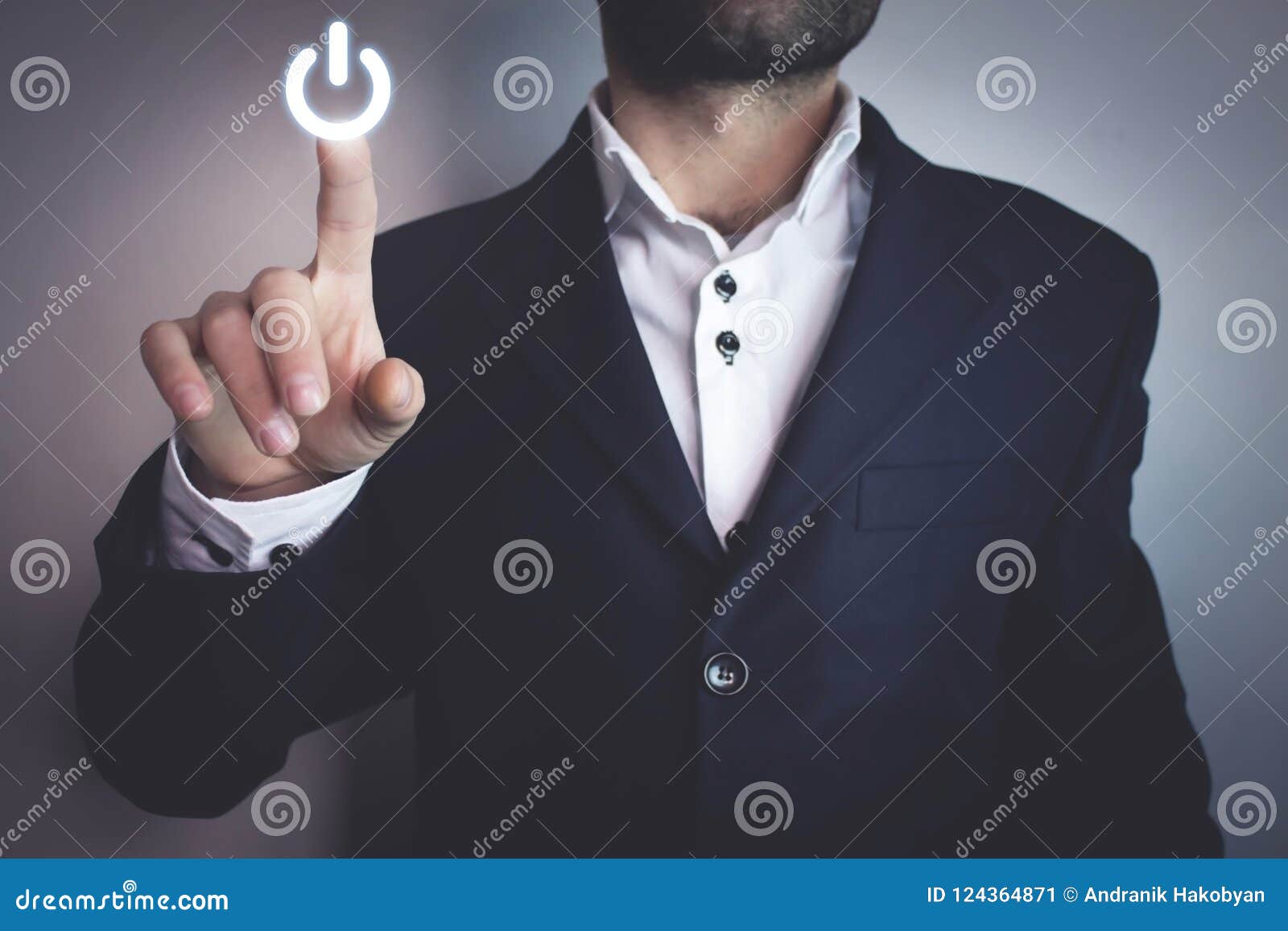 Man pressing power button. stock image. Image of sign - 124364871