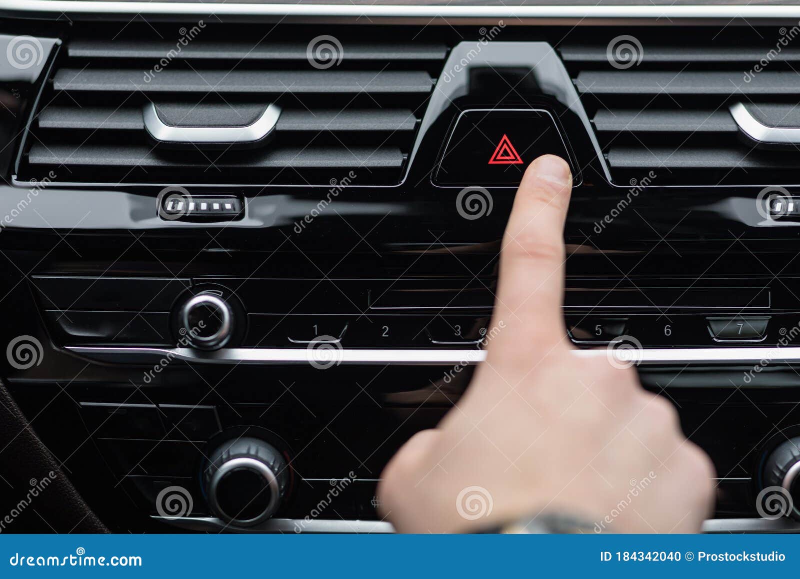 Man Pressing Red Triangle Car Hazard Warning Button Stock Photo - Image ...