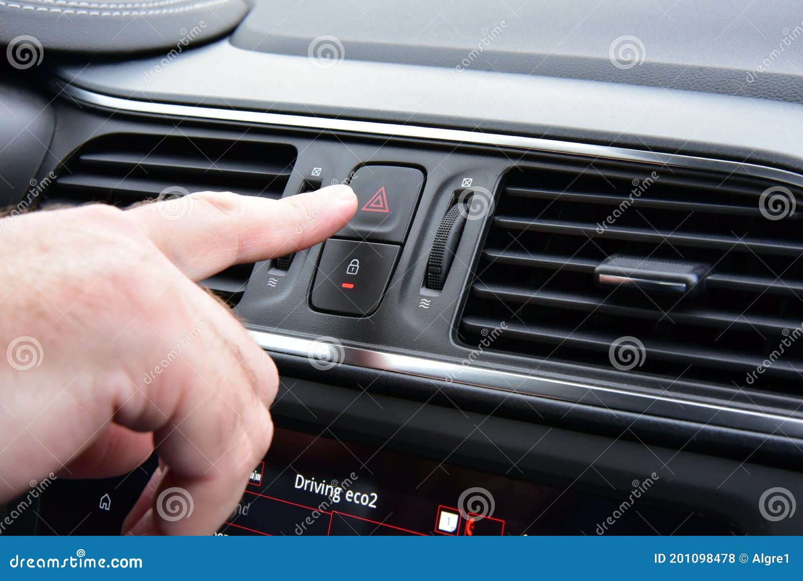 Man Pressing Red Triangle Car Hazard Warning Button Stock Photo - Image ...