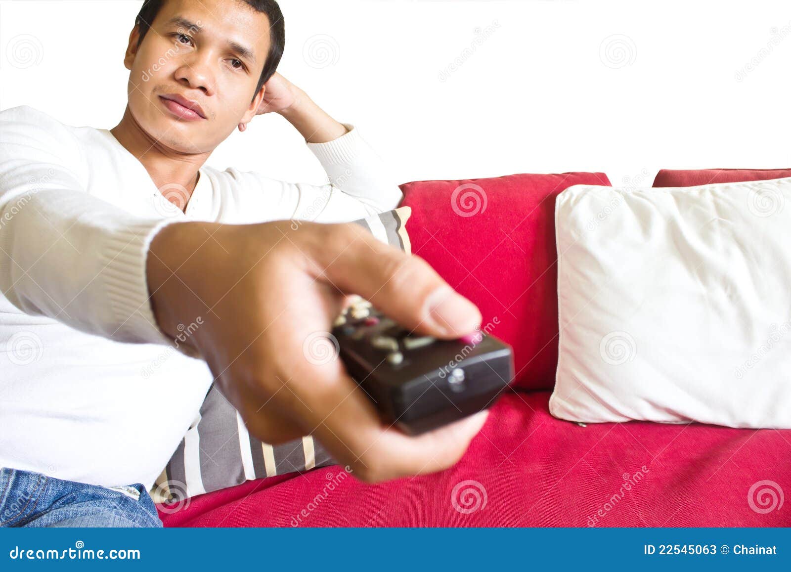 Man pressing remote stock image. Image of indoors, button - 22545063