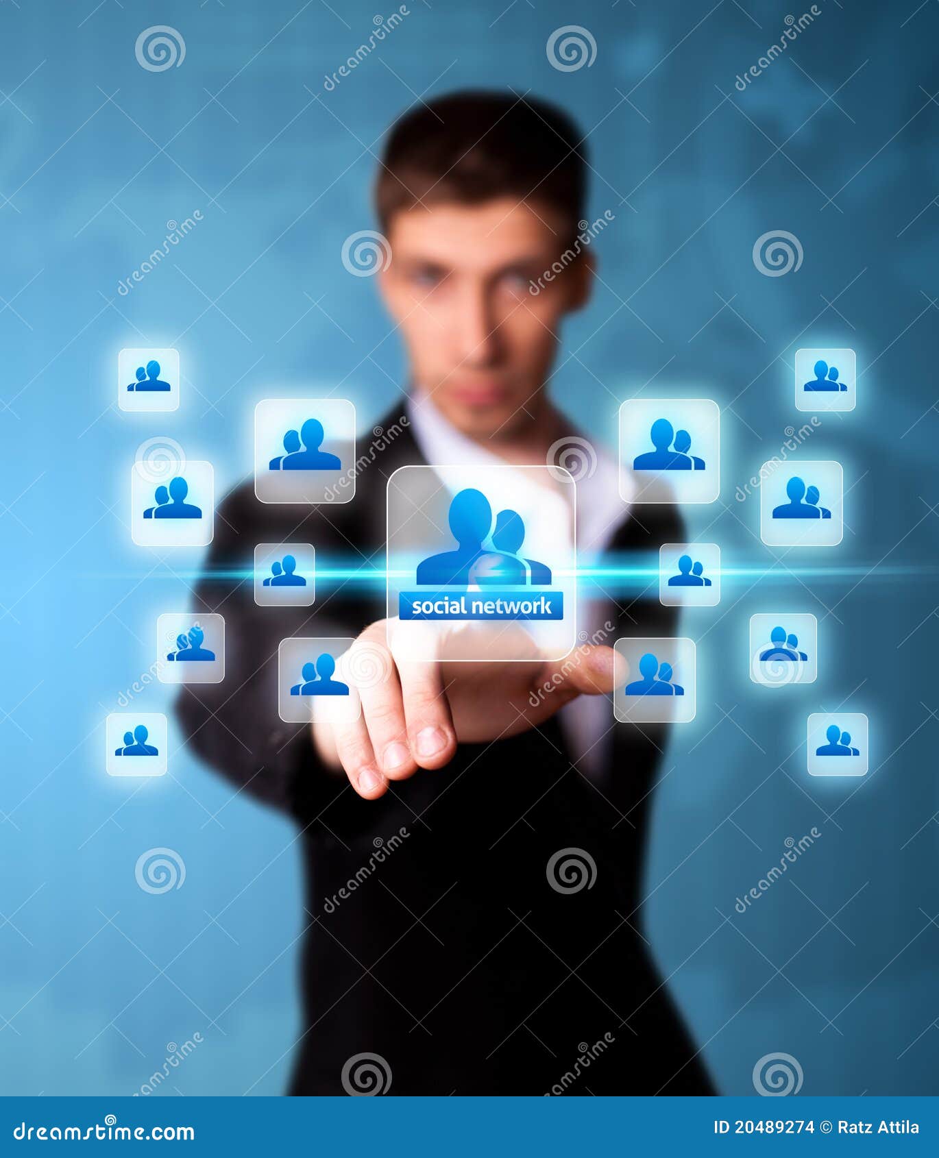 Man Pressing Social Network Icon Stock Photo - Image of global, finger ...