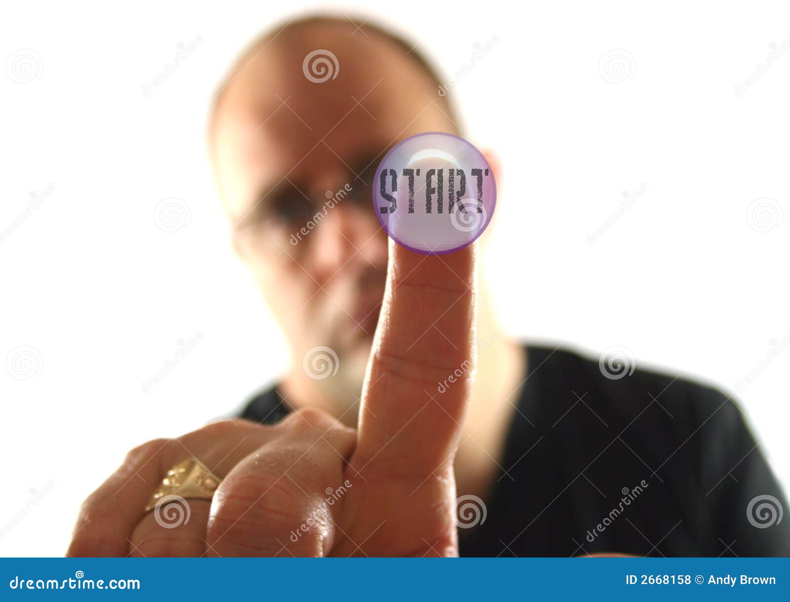 Man Pressing the Start Button Stock Photo - Image of button, business ...