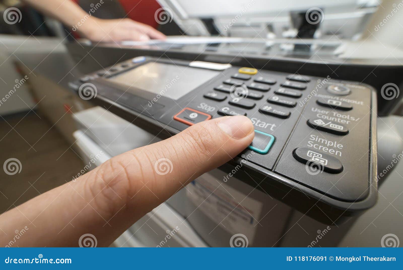 Man Pressing Start Button of Photocopy Equipment for Document Copying ... Man Pressing Start Button of Photocopy Equipment for Document Copying ...