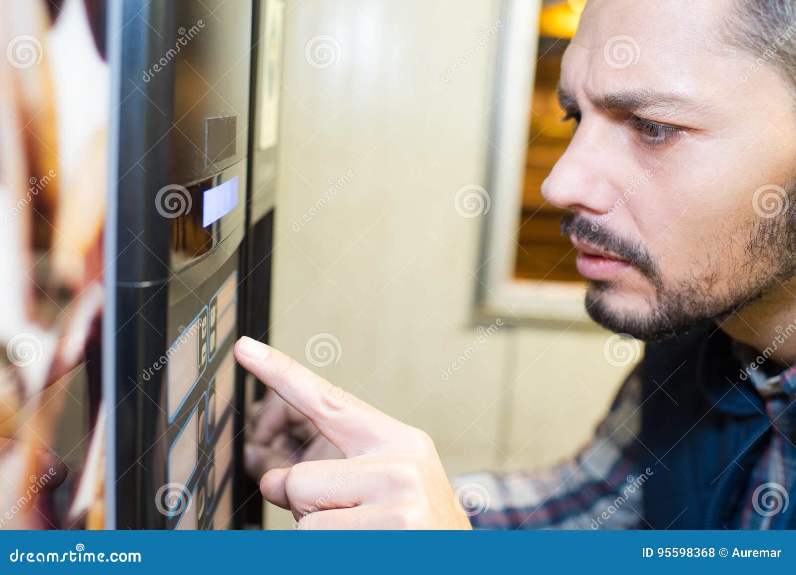 Man Pressing Vending Machine Stock Photo - Image of vending, office ...