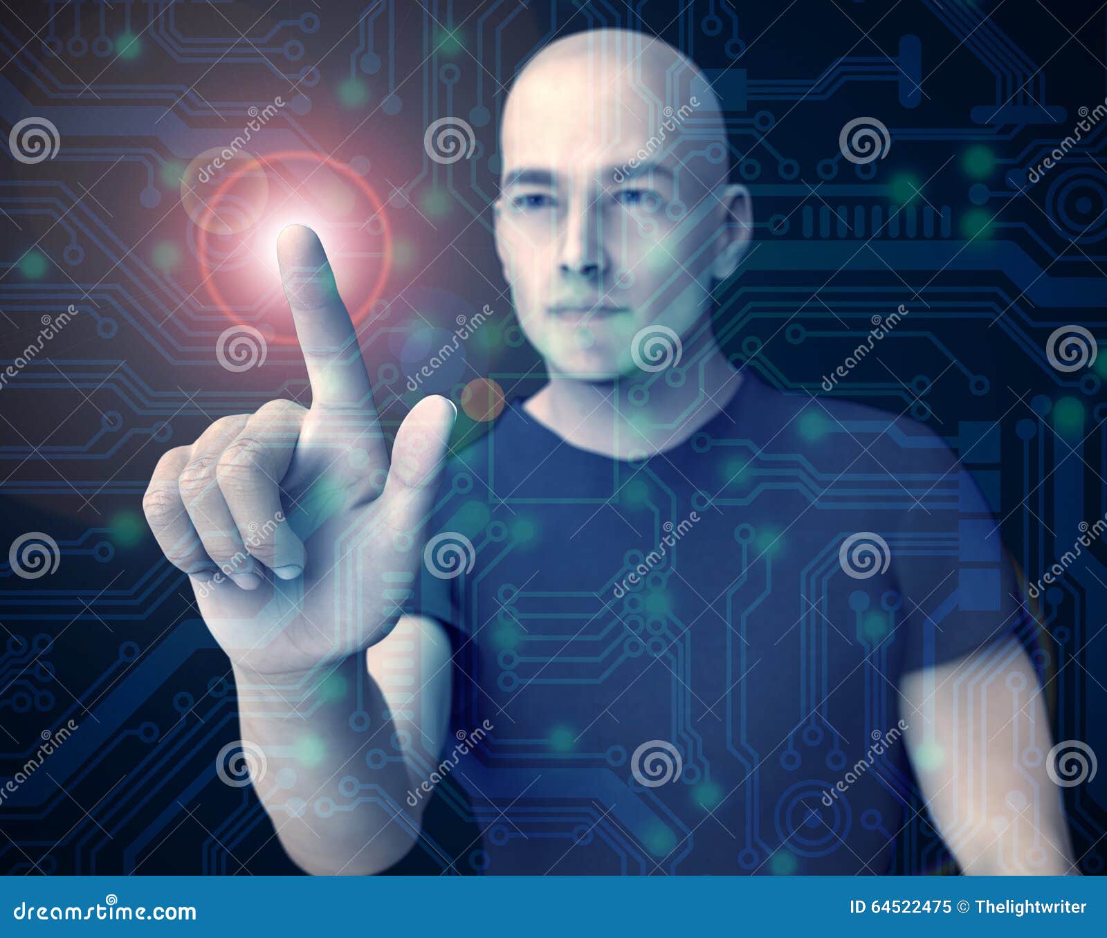 Man Pressing Virtual Computer Screen Stock Illustration - Illustration ...