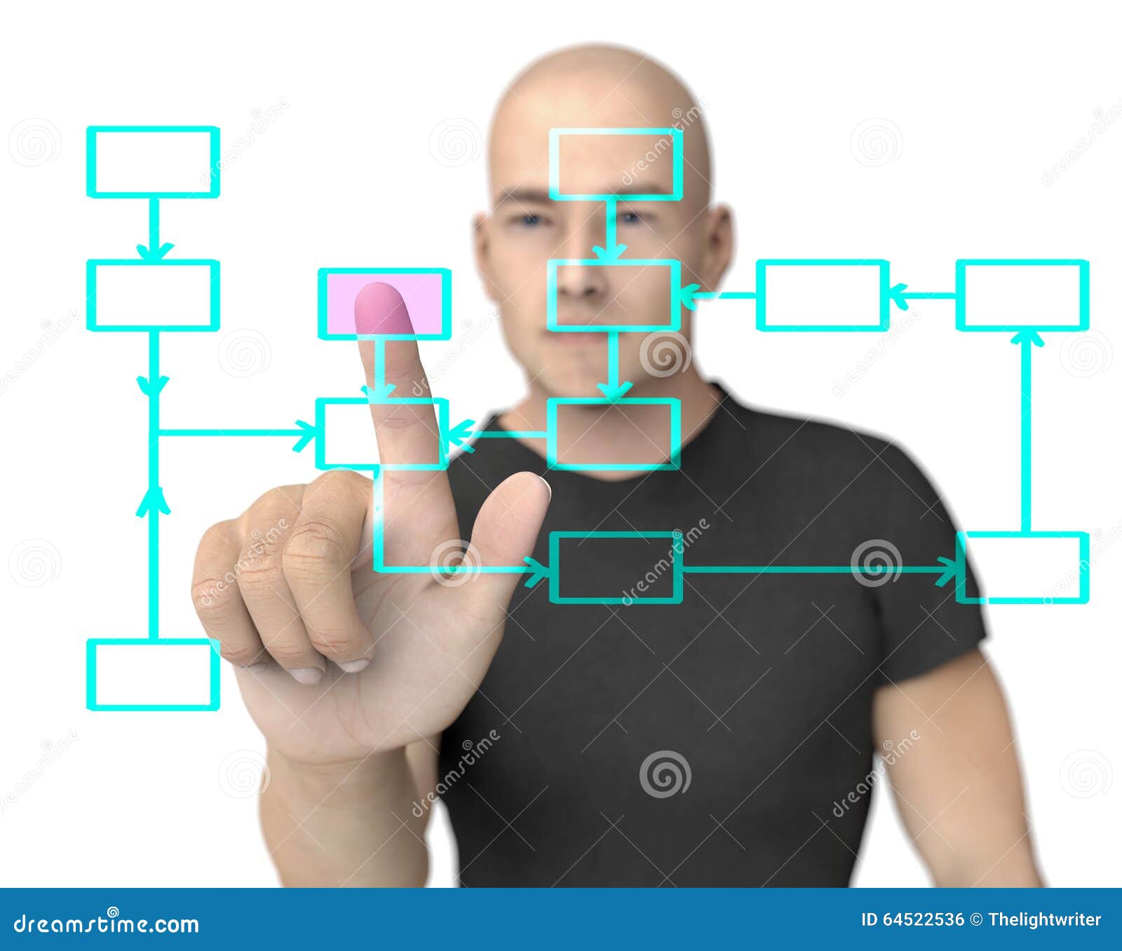 Man Pressing Virtual Computer Screen Stock Illustration - Illustration ...