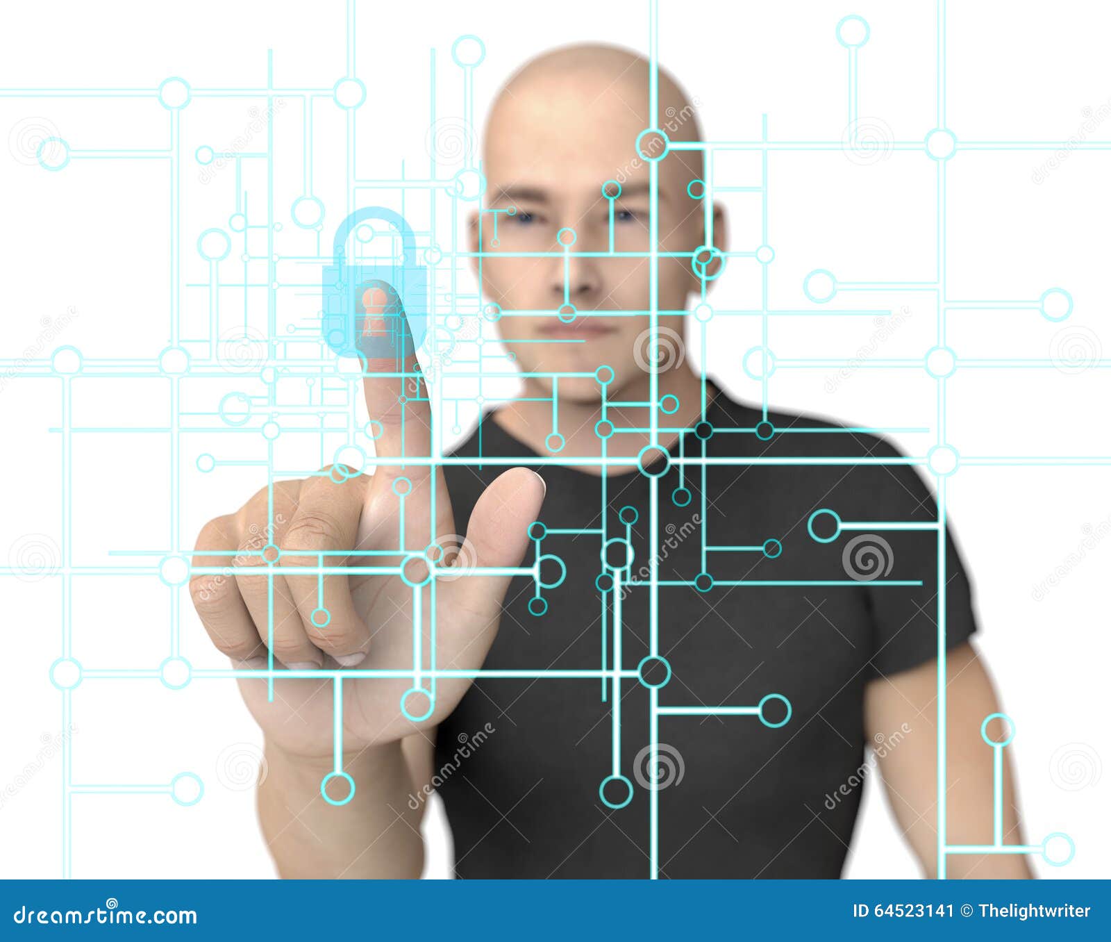 Man Pressing Virtual Computer Screen with Padlock Stock Image - Image ...