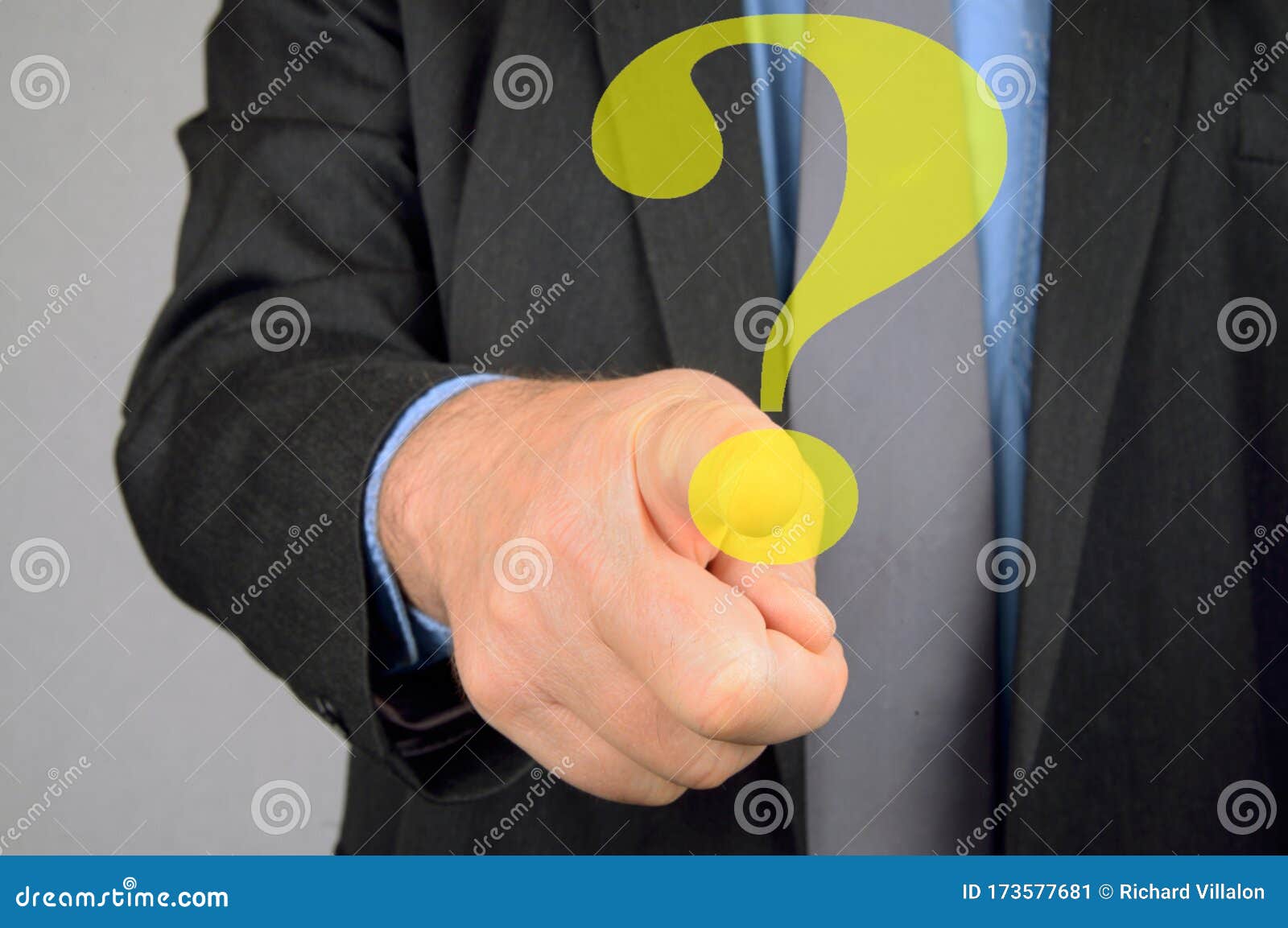 Man Pressing Virtual Question Mark Stock Image - Image of intelligence ...