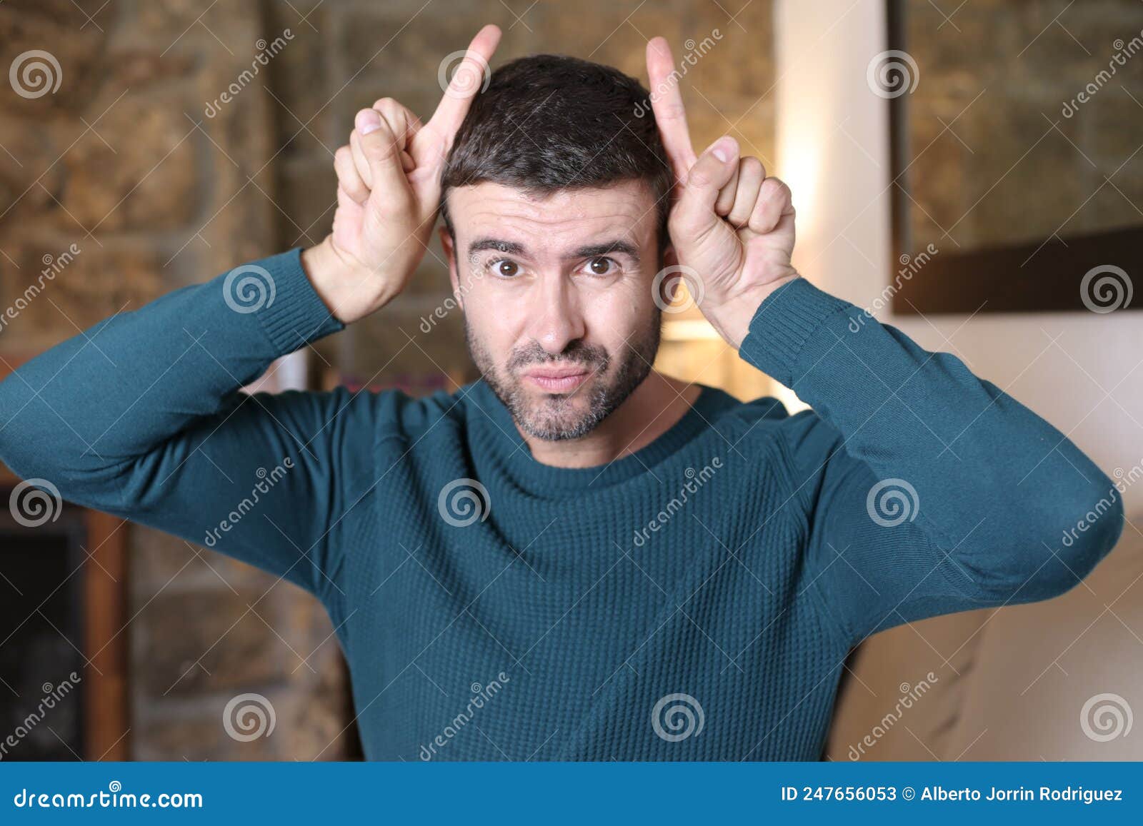 Man Pretending To Have Horns Stock Image - Image of cheater, conflict ...