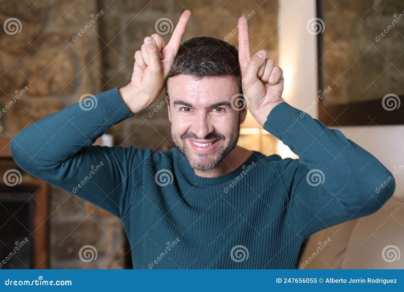 Man Pretending To Have Horns Stock Image - Image of adult, cutie: 247656055