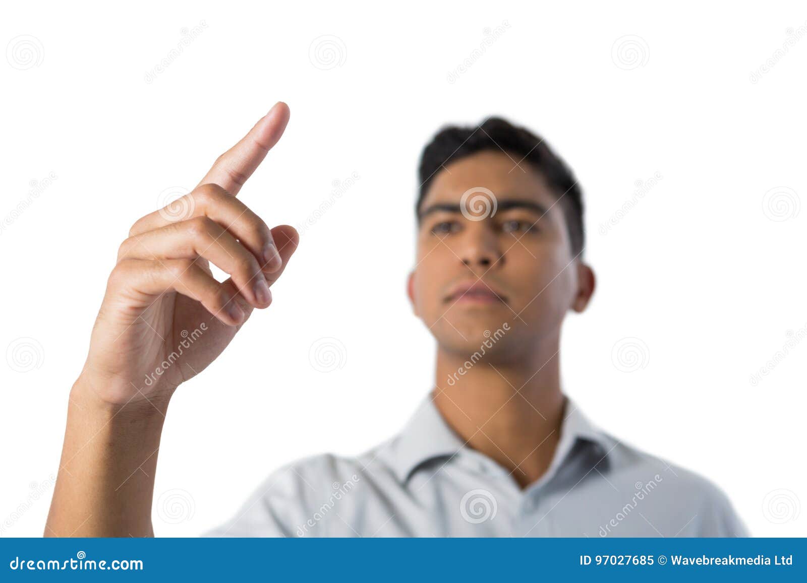 Man Pretending To Touch an Invisible Screen Stock Image - Image of ...