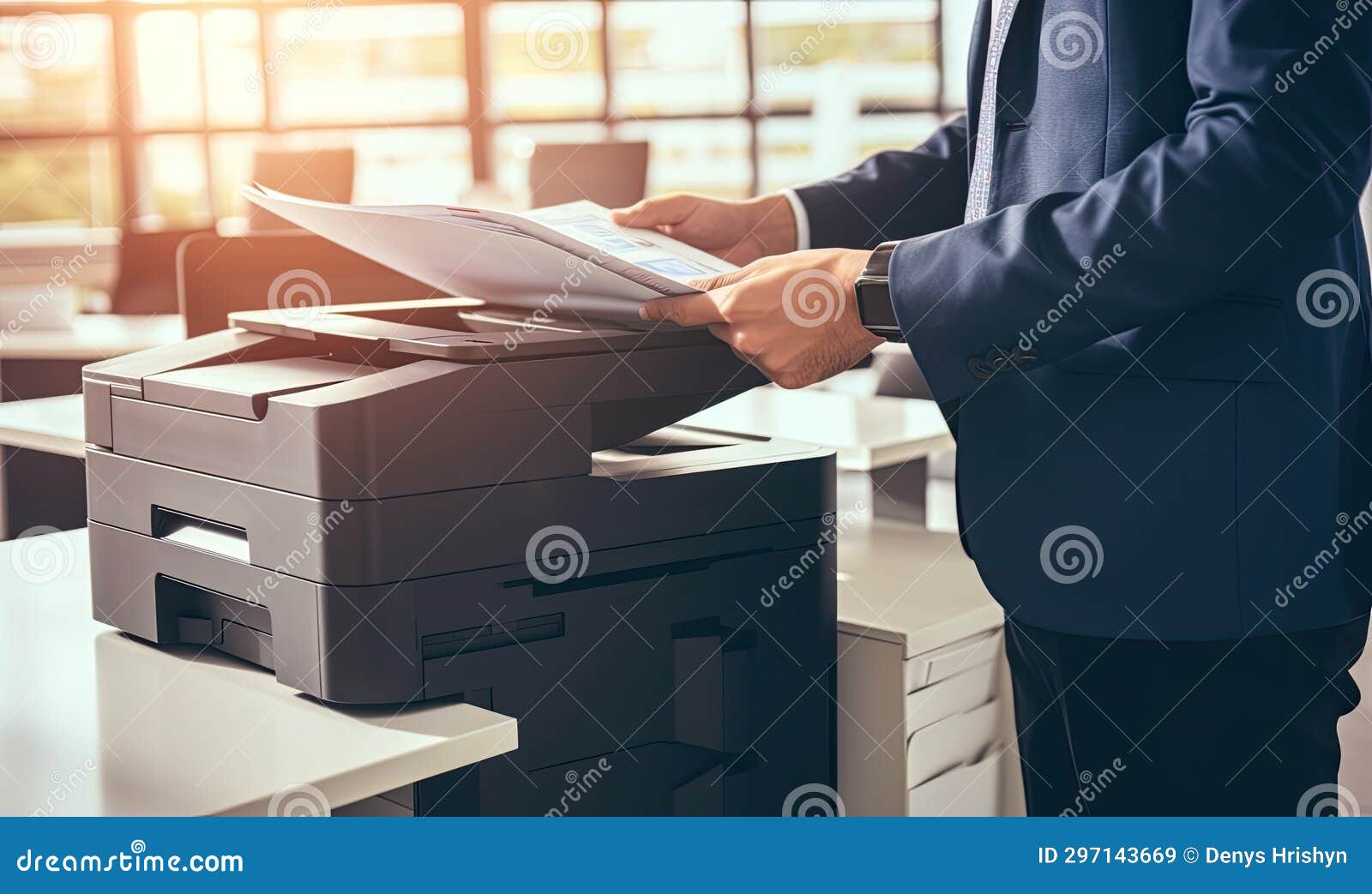 A Man Printing Important Documents with Confidence Stock Illustration ...