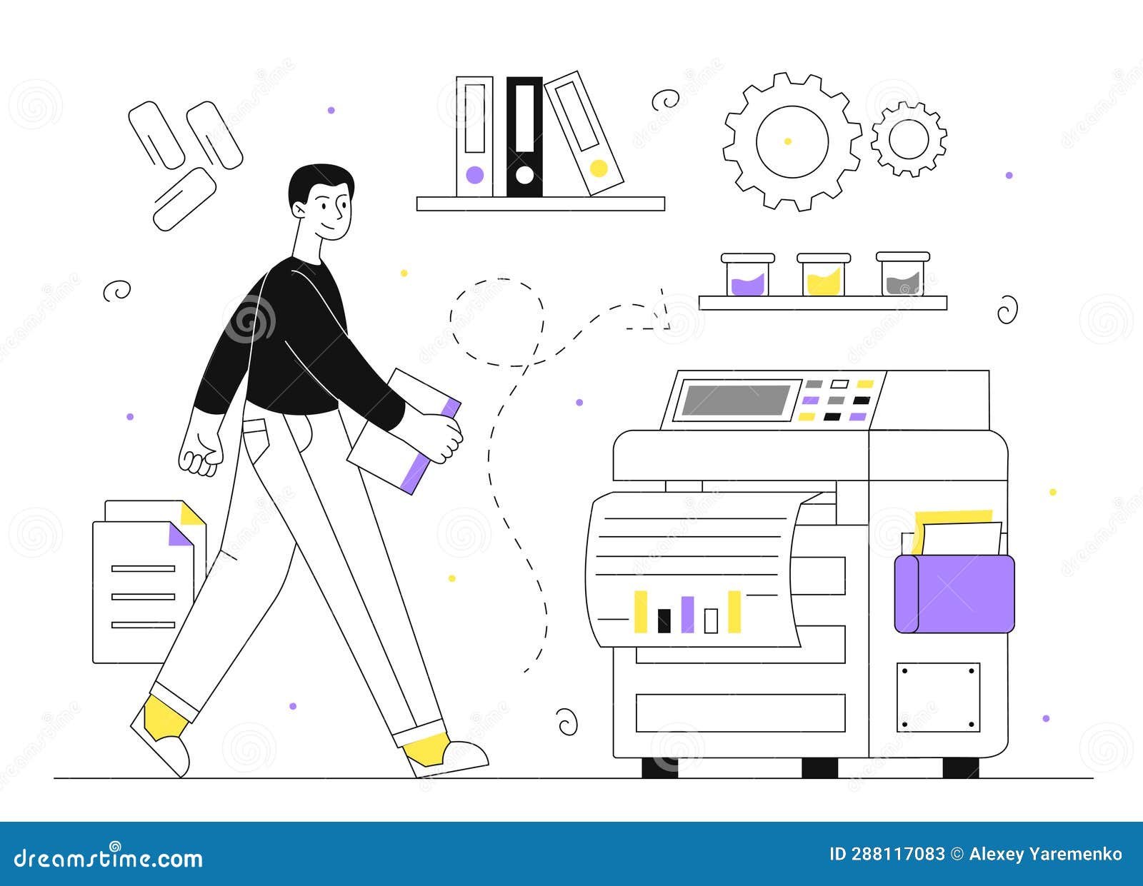Man with Printing Machine Vector Line Concept Stock Vector ...
