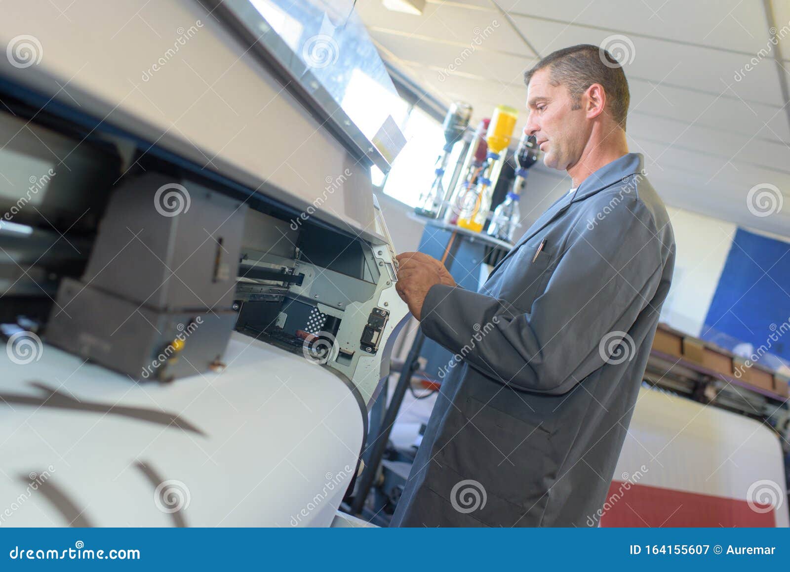 Man Printing Press Employee Stock Image - Image of machine, fitting ...