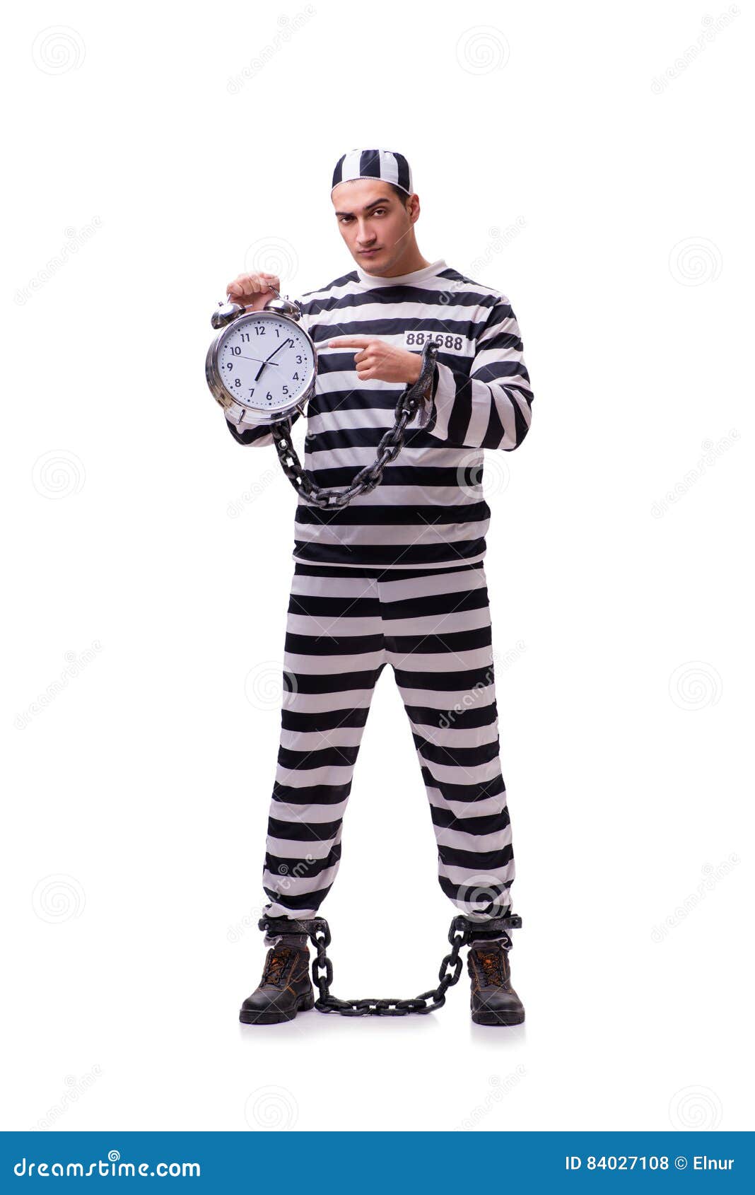 The Man Prisoner with Clock Isolated on White Stock Photo - Image of ...