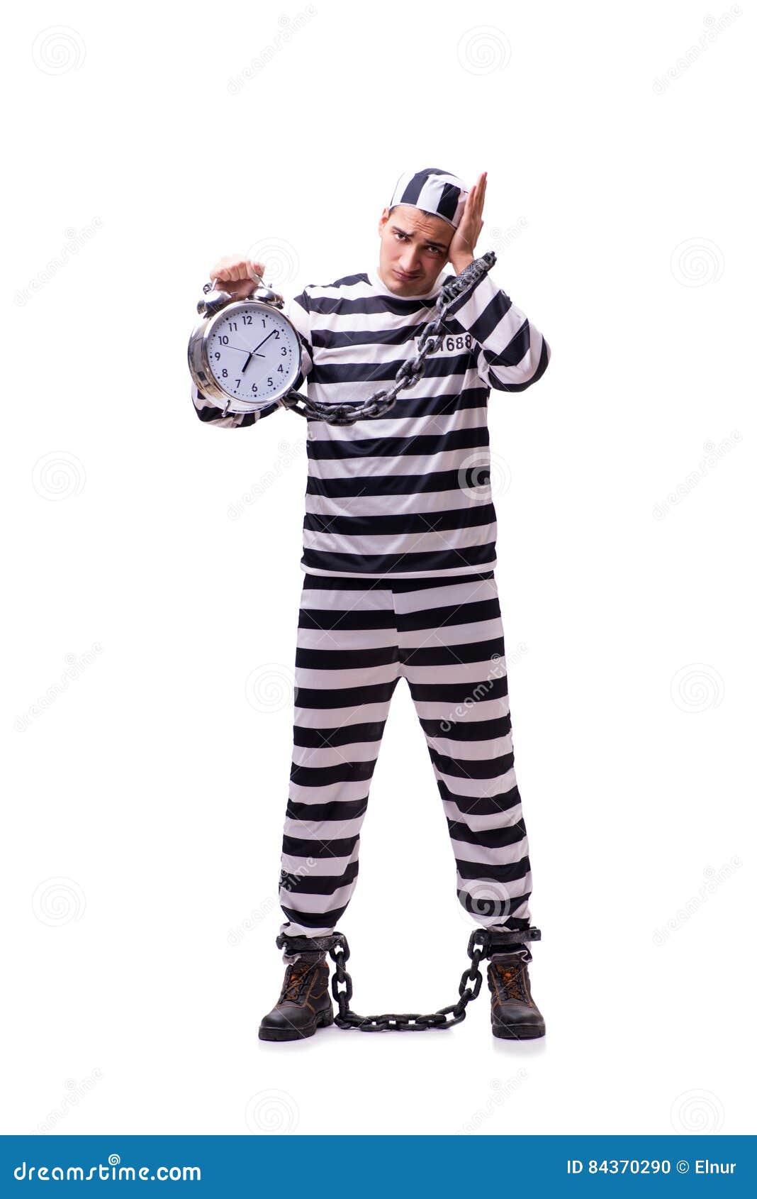 The Man Prisoner with Clock Isolated on White Stock Photo - Image of ...