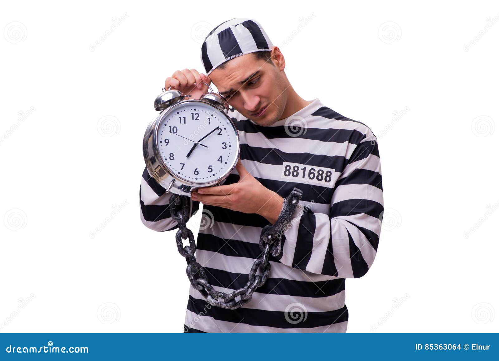 The Man Prisoner with Clock Isolated on White Stock Photo - Image of ...