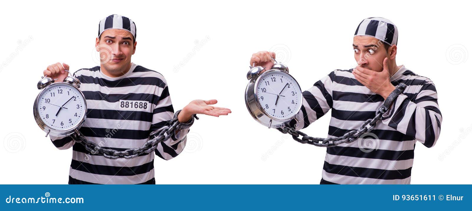 The Man Prisoner with Clock Isolated on White Stock Image - Image of ...