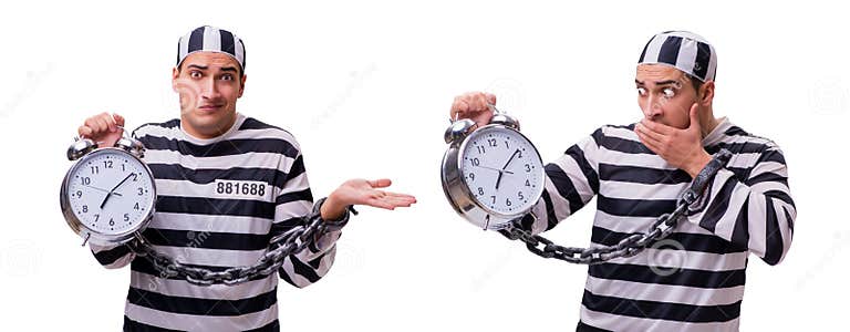 The Man Prisoner with Clock Isolated on White Stock Image - Image of ...