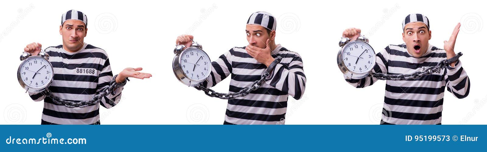 The Man Prisoner with Clock Isolated on White Stock Image - Image of ...