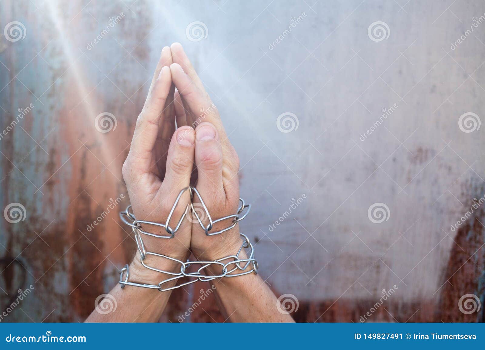 Man Prisoner with His Hands Shackled in Chains Stock Image - Image of ...