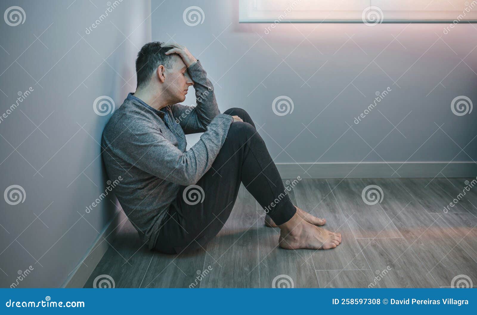 Man with Problems Resting Sitting on the Floor Stock Photo - Image of ...
