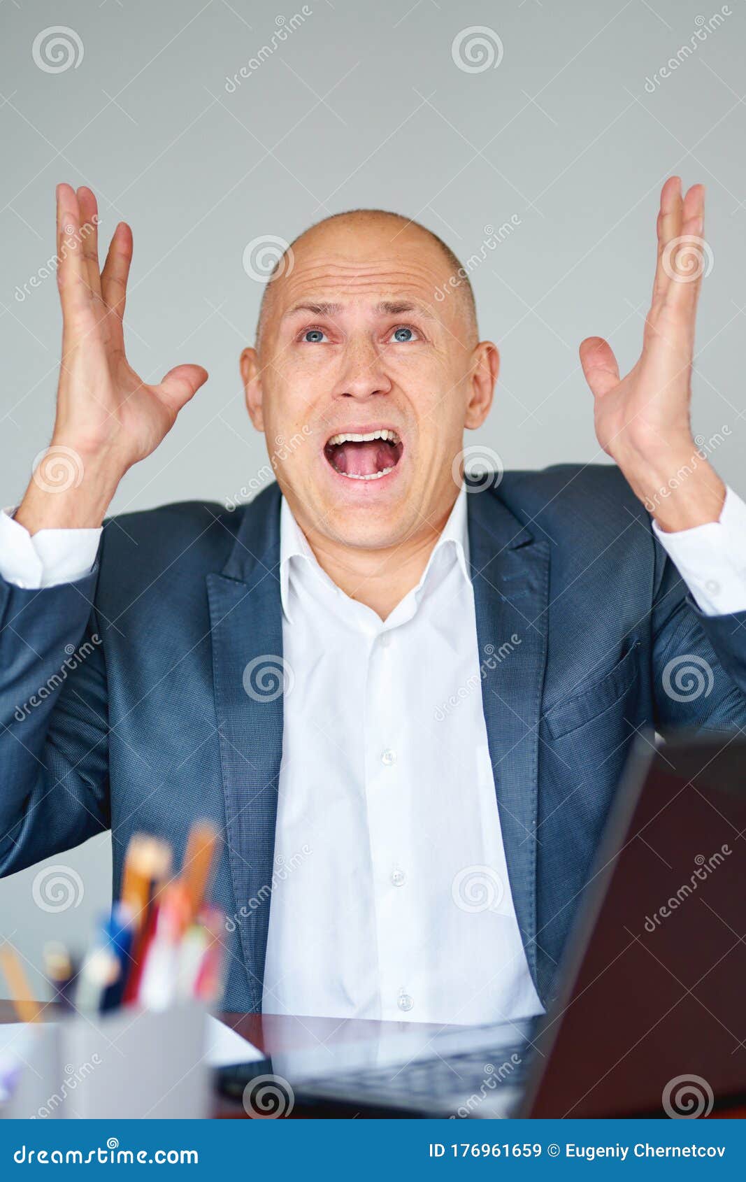 Man with Problems and Stress in the Office. Office Manager Raising ...