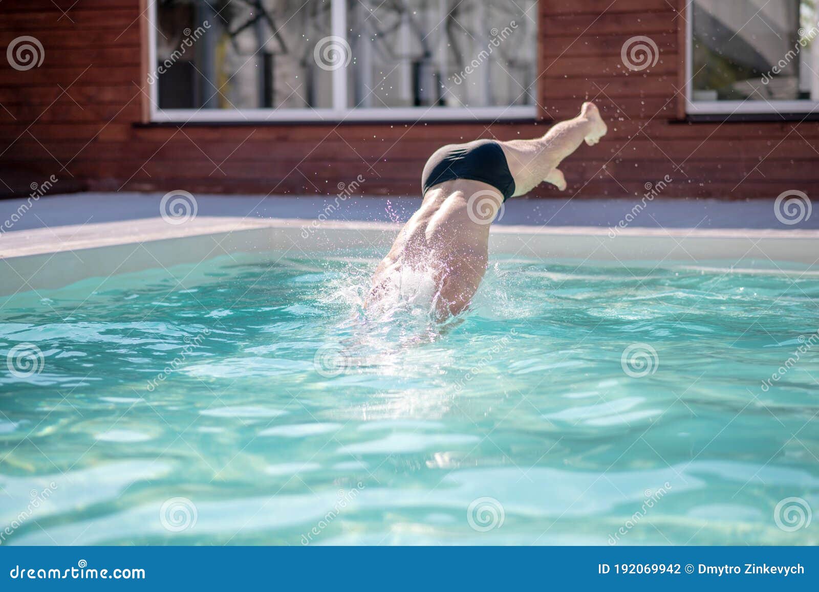 Man in the Process of Diving in Swimming Pool Stock Photo - Image of ...