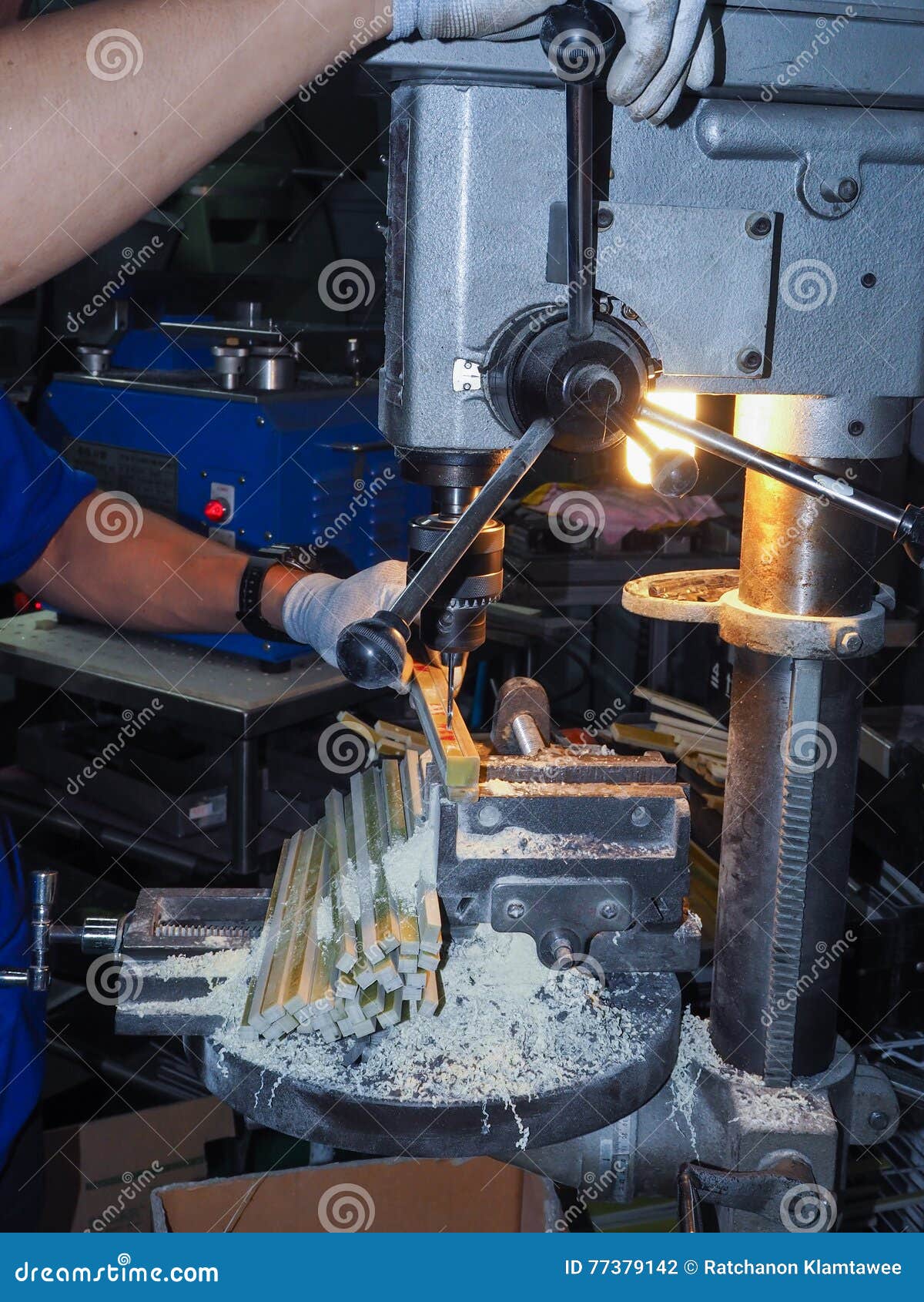 Man in process drilling. stock photo. Image of hand, process - 77379142