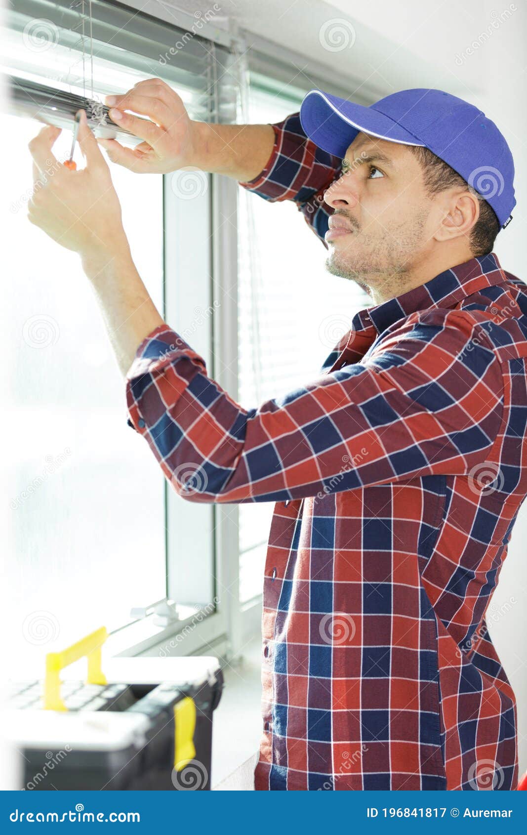 Man during Process Installing Blinds Stock Image - Image of blinds ...