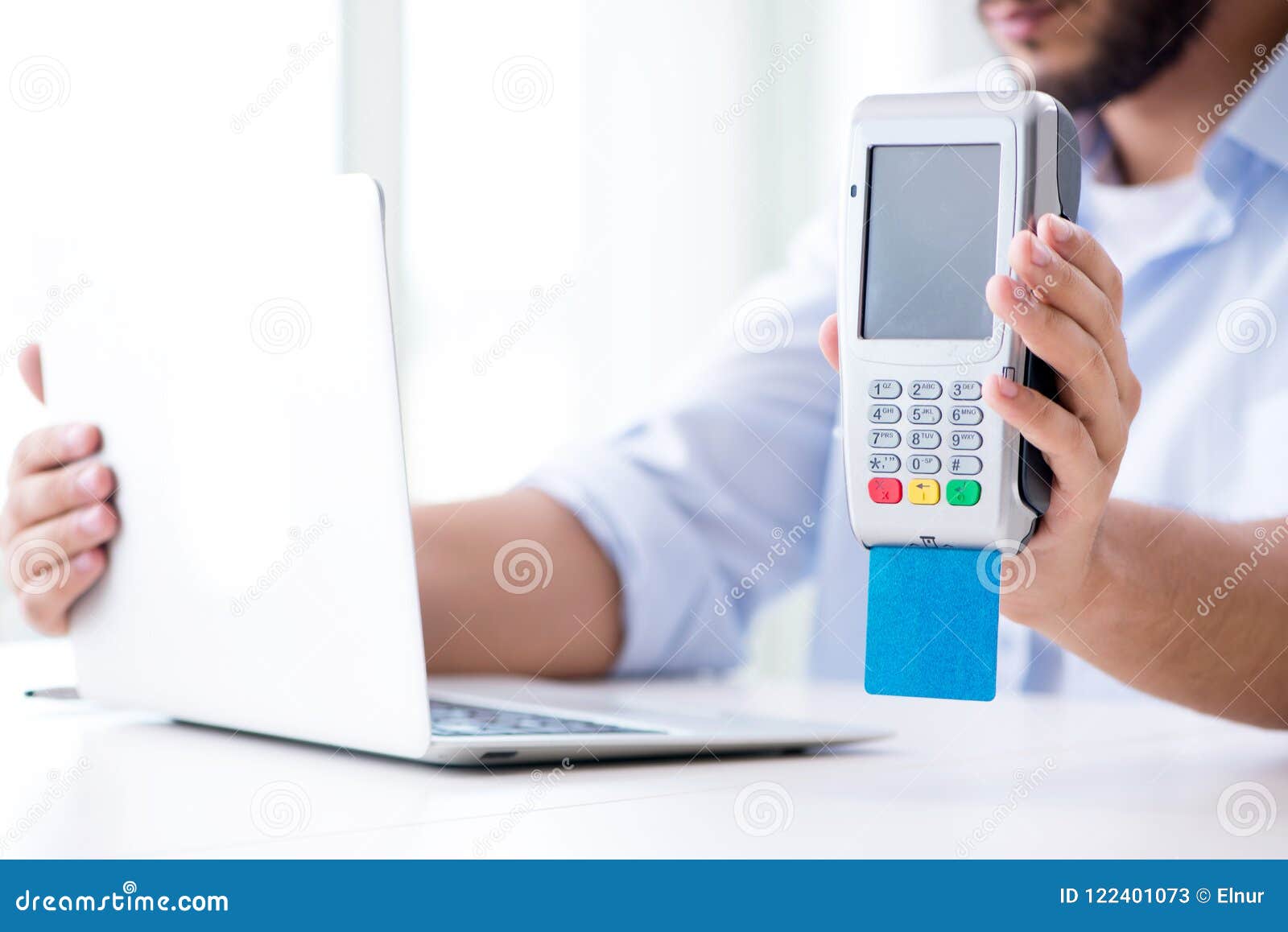 The Man Processing Credit Card Transaction with Pos Terminal Stock ...
