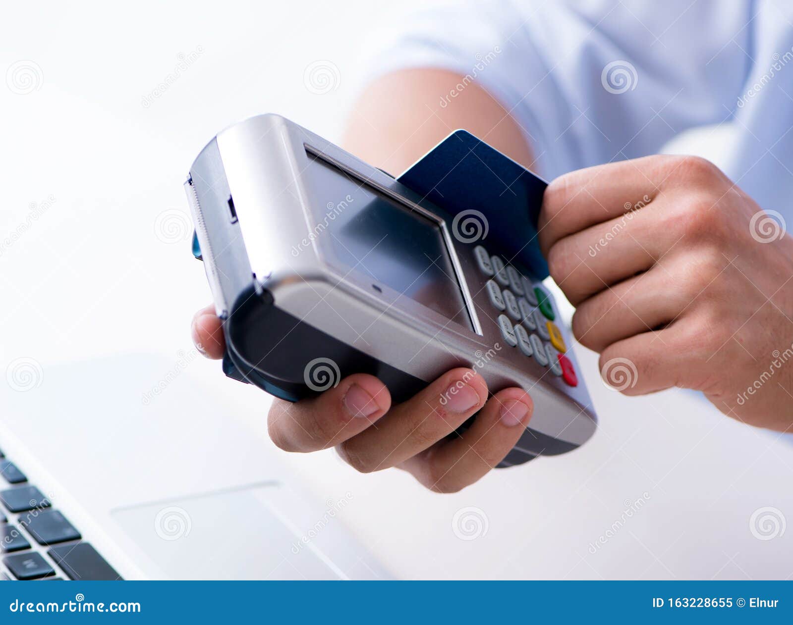 Man Processing Credit Card Transaction with POS Terminal Stock Image ...