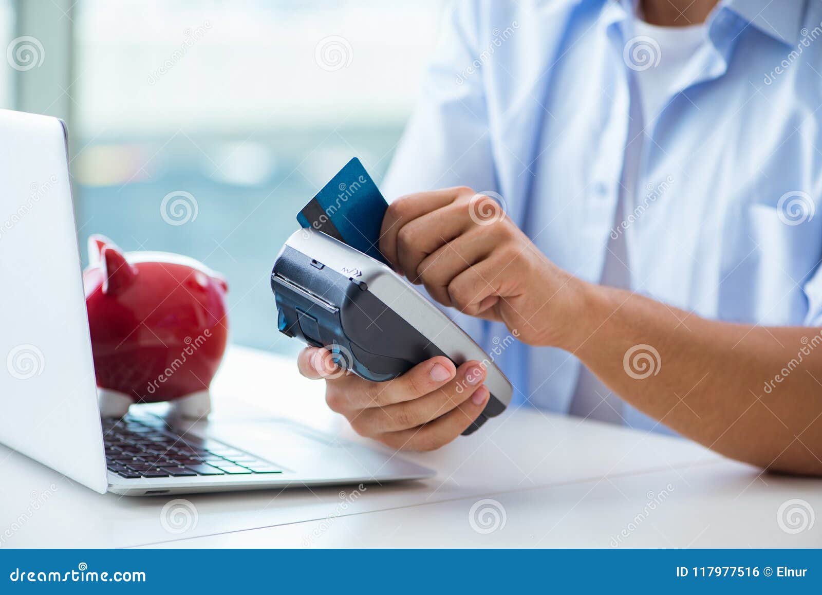 The Man Processing Credit Card Transaction with Pos Terminal Stock ...