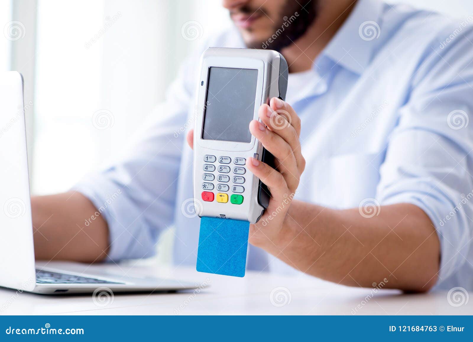 The Man Processing Credit Card Transaction with Pos Terminal Stock ...