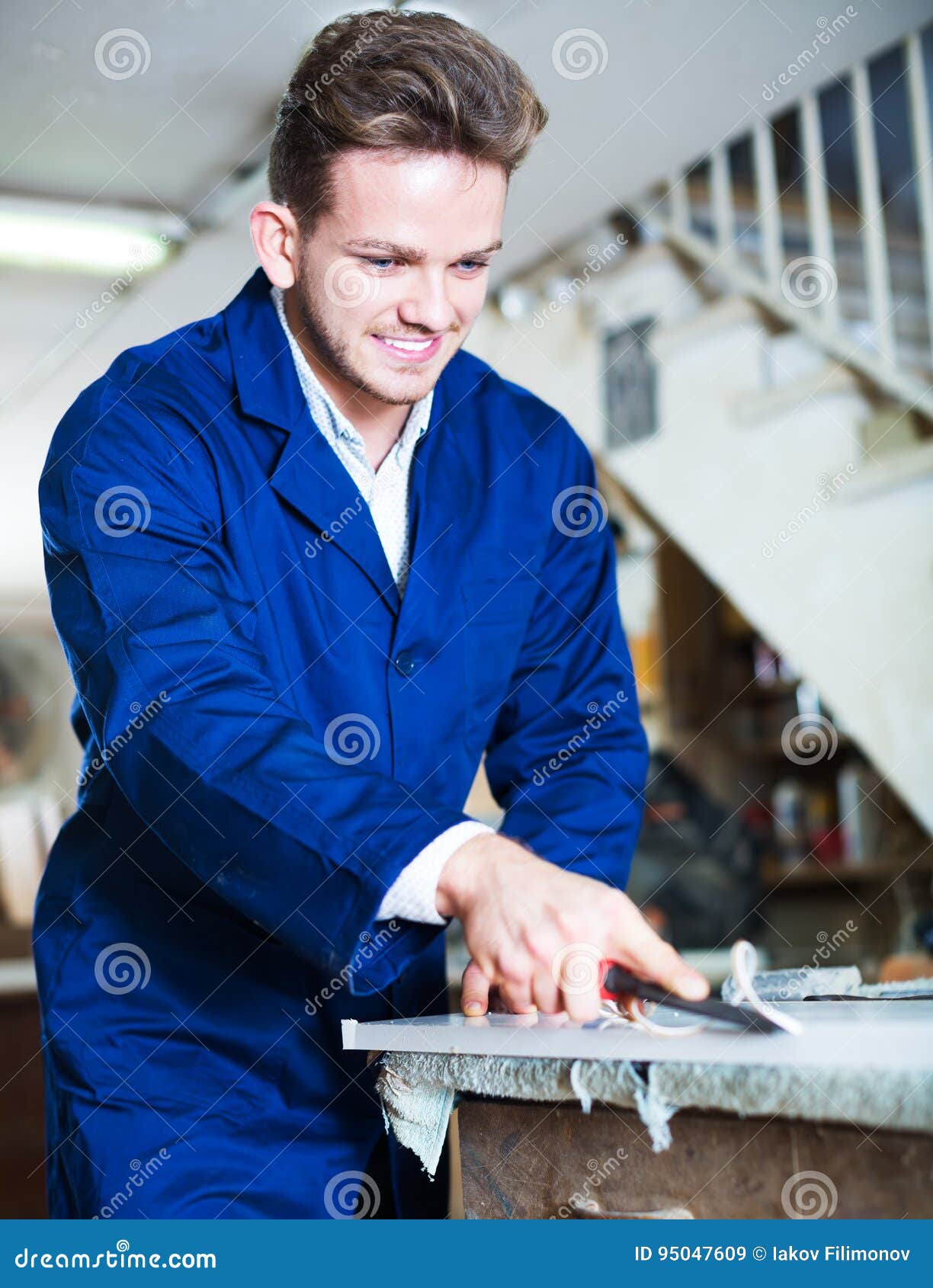 Man Processing Plank at Workshop Stock Image - Image of skill, joiner ...