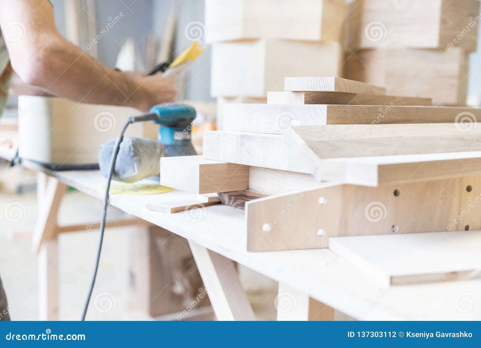 A Man is Processing a Tree. Joiner. a Carpenter. Woodworking Processes ...