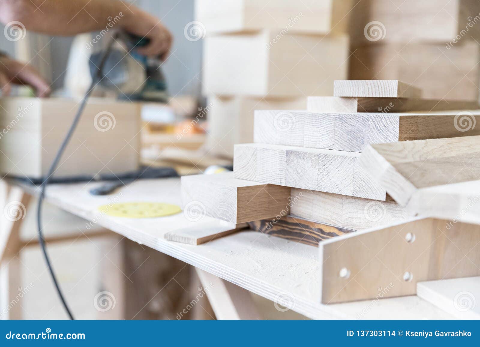 A Man is Processing a Tree. Joiner. a Carpenter. Woodworking Processes ...