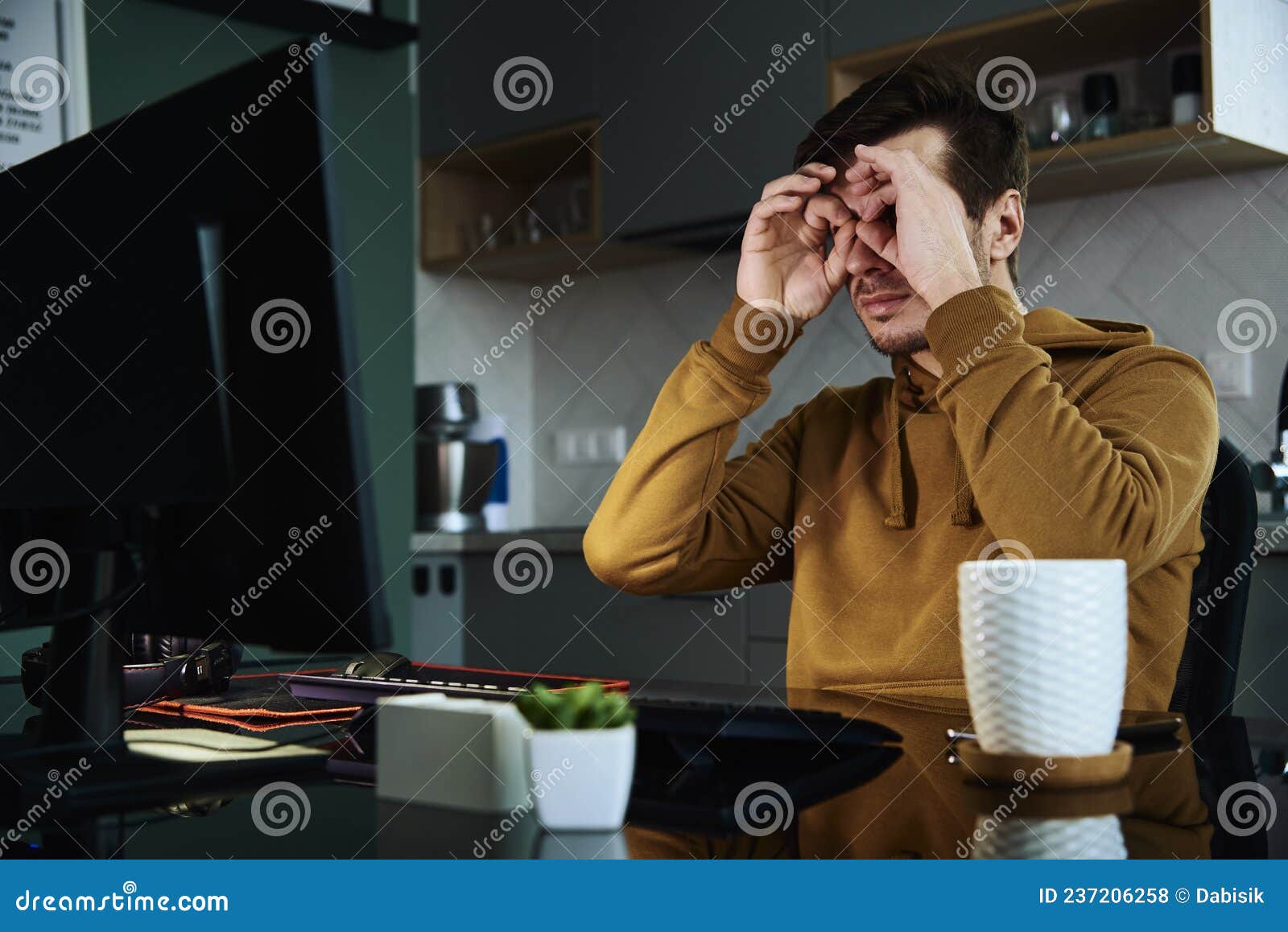 Man Procrastinate at Home Workplace, Remote Work Problem Stock Photo ...