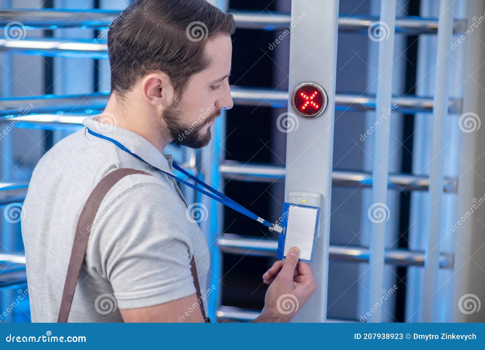 Man in Profile Applying Badge To Reader Device Stock Image - Image of ...