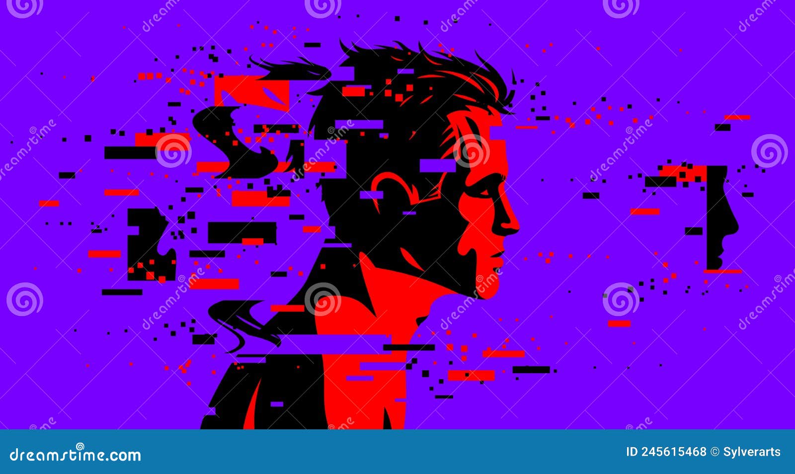 Man Profile With Glitch Dynamic Particles In Motion Vector Illustration ...