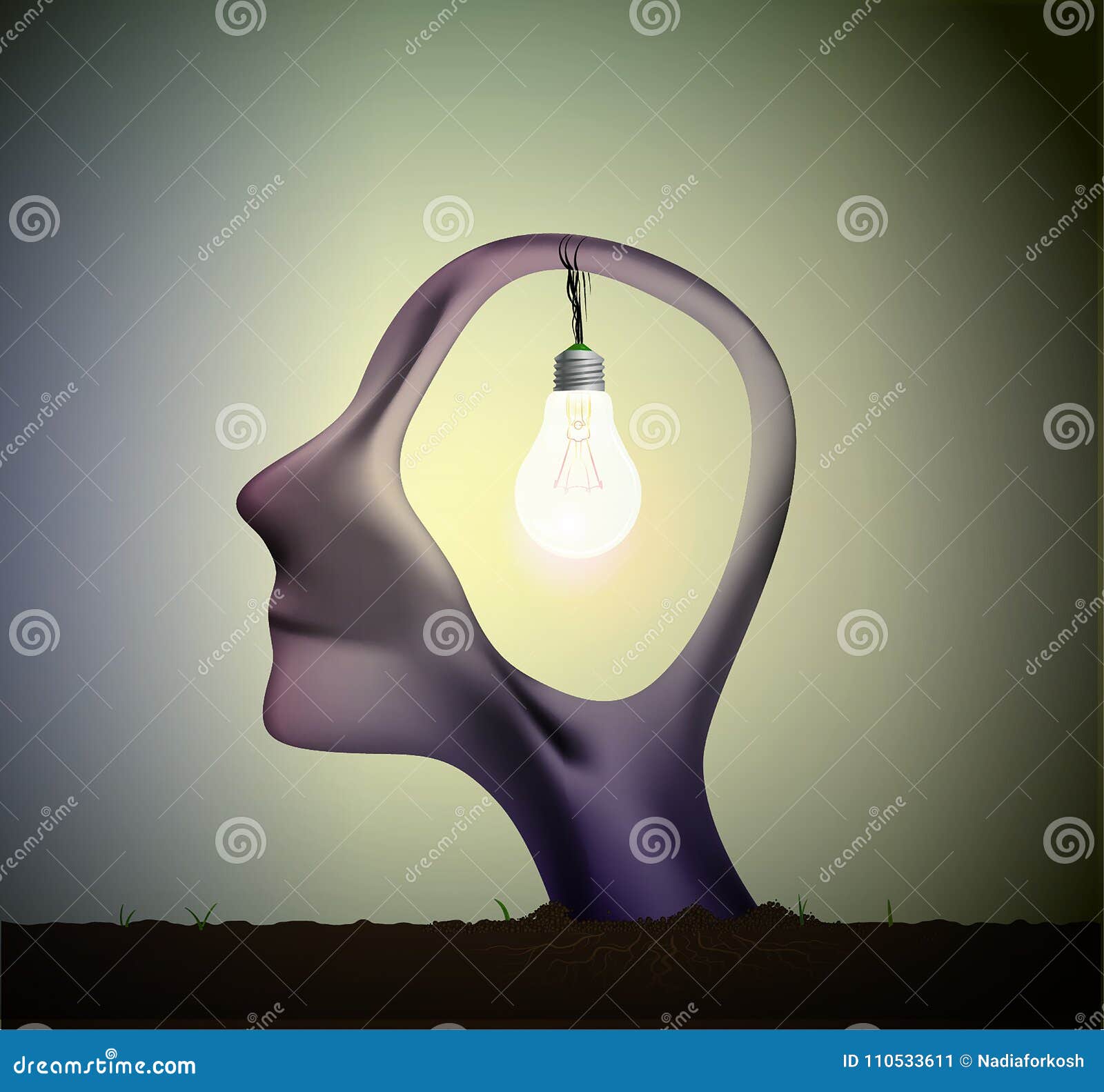 Man Profile Head with Bulb Inside, Inspiration Dream, Think Different ...