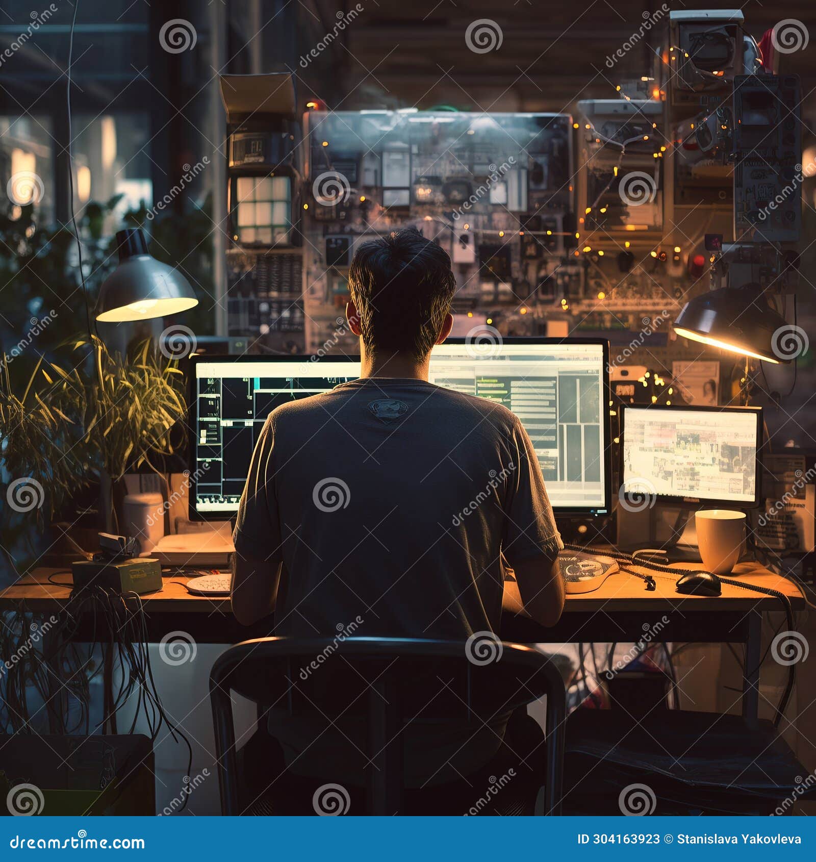 Man Programmer Or Gamer Or Hacker With Computer Generative Ai Stock Image Image Of Urbanism