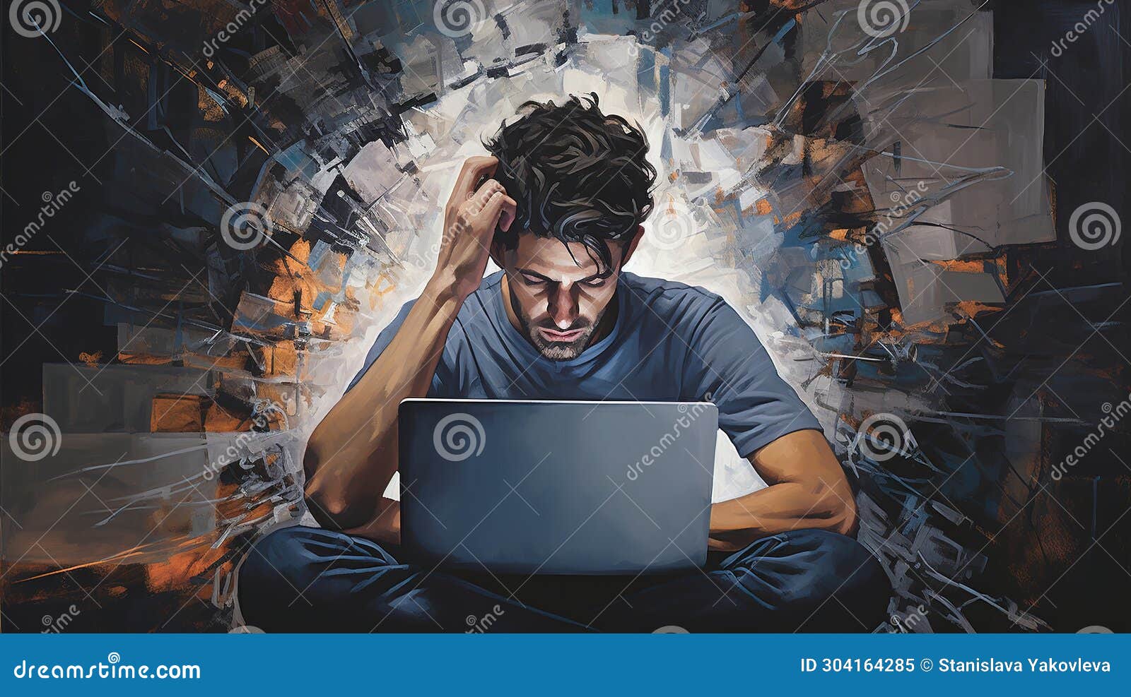 Man Programmer Or Gamer Or Hacker With Computer Generative Ai Stock Image Image Of Futuristic