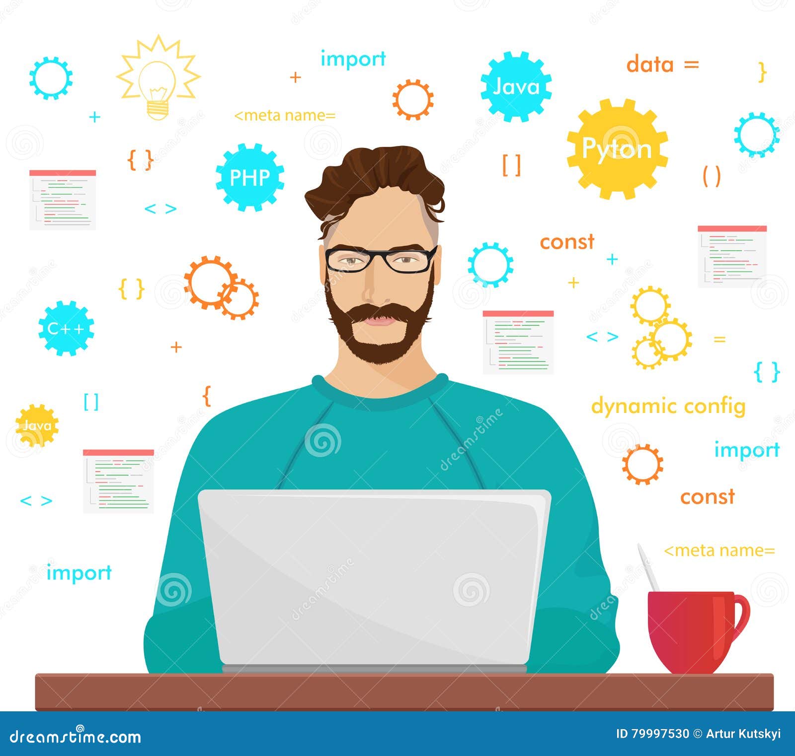 Man Programmer Hipster Is Working Coding And Programming On His Laptop Programmer Php Code