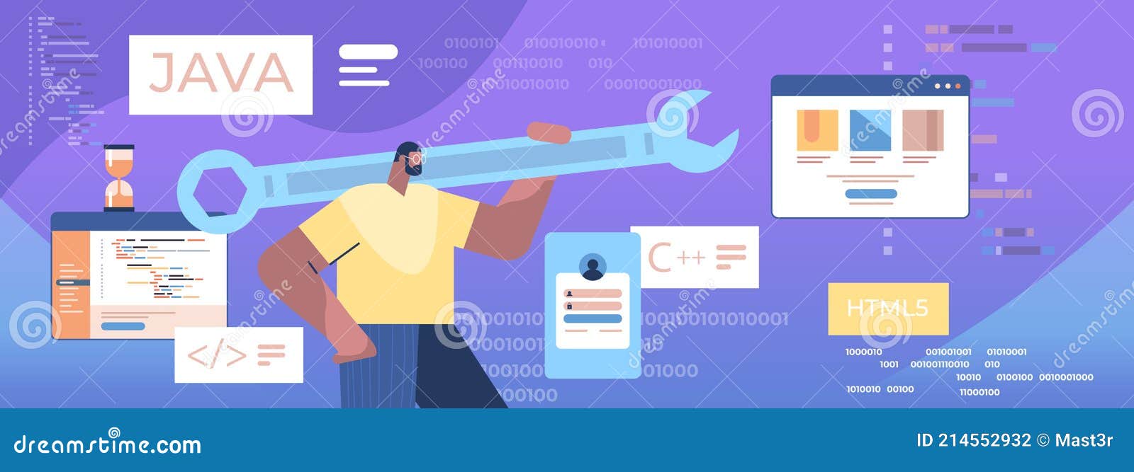 Man Programmer Holding Wrench Developer Optimizes Software Engineering ...