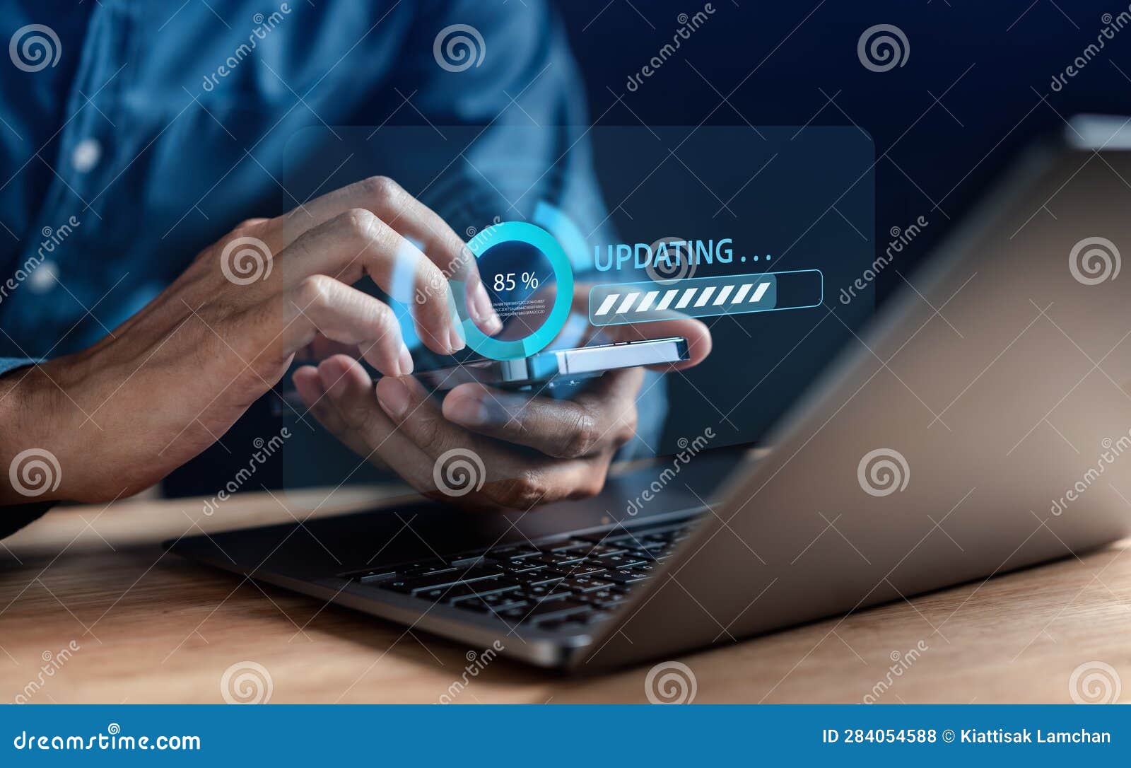 Man Programmer Update Software System with Loading Information. Upgrade Version System Stock ...